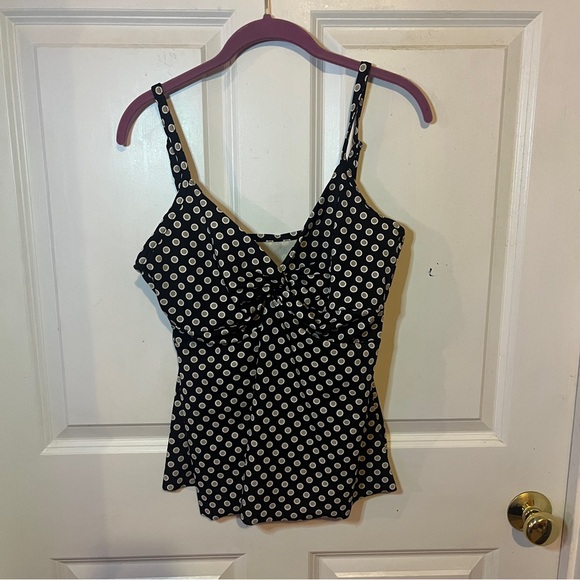 Swim | Tan Black And White Polka Dot Tankini Top | Poshmark